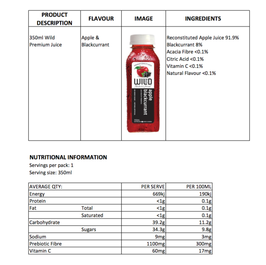Wild One Premium Apple Blackcurrant Juice PET 350ml Boxes of 12 – Yummy ...