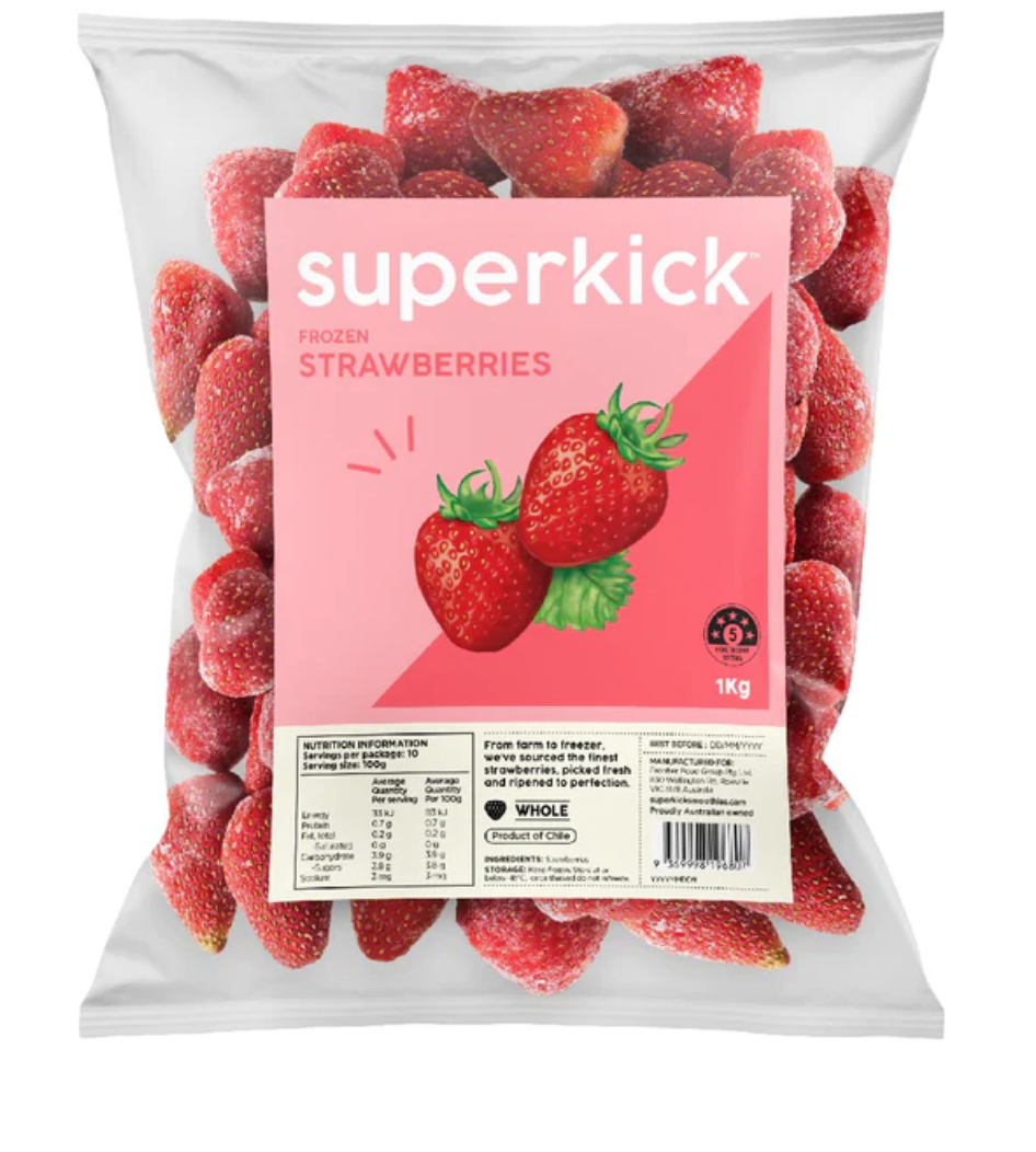 Superkick Frozen Strawberries 1kg – Yummy Direct
